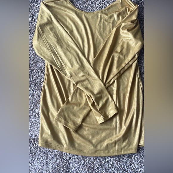 Tops | Shiny Gold Metallic Sparkly Long Sleeve Shirt | Poshmark